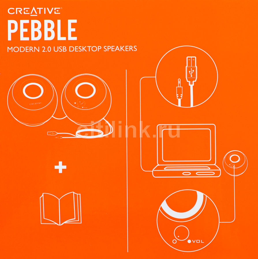 Колонки Creative Pebble MF1680, 2.0, черный - купить в Ситилинк | 1021404