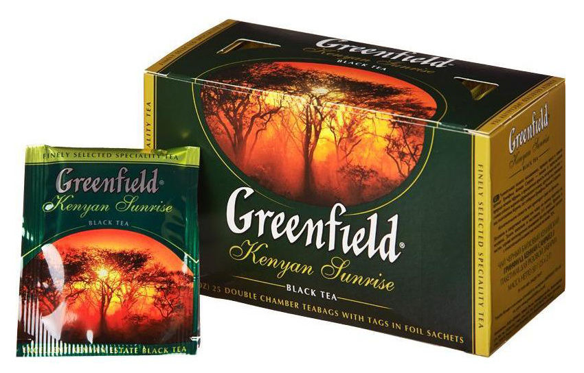 Характеристики Чай GREENFIELD Kenyan Sunrise, черный, 25шт (1096629 ...