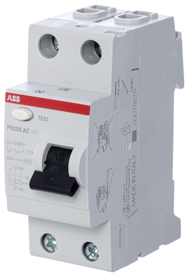Характеристики Выключатель дифф.тока УЗО ABB FH202 (2CSF202004R1250) 25A 30мА AC 2П 230В 2мод ...