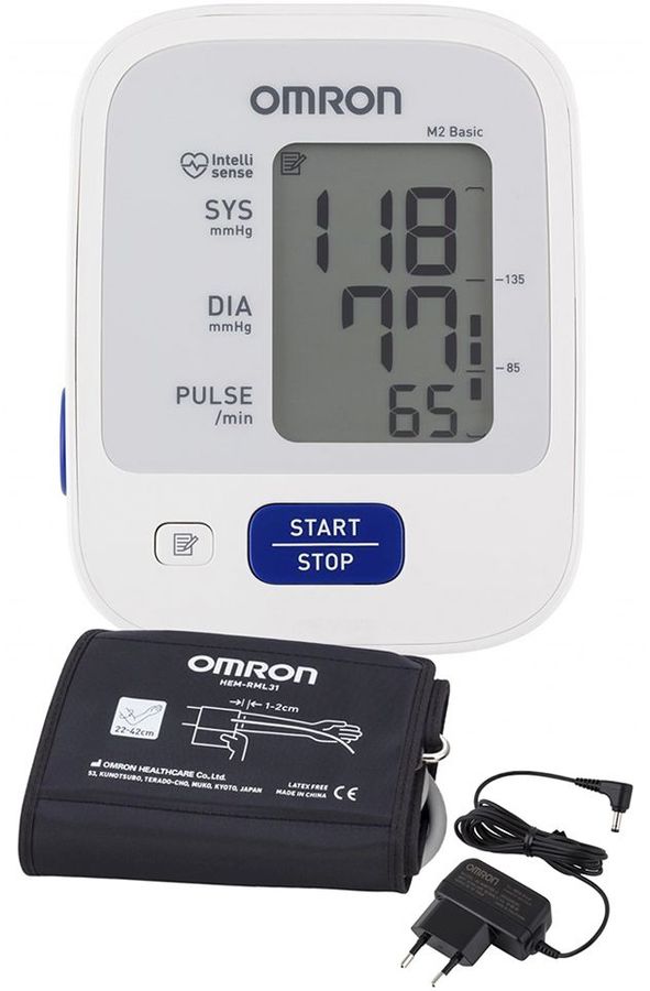 Тонометр автоматический OMRON M2 Basic, (с адаптером питания), 22-42см ...