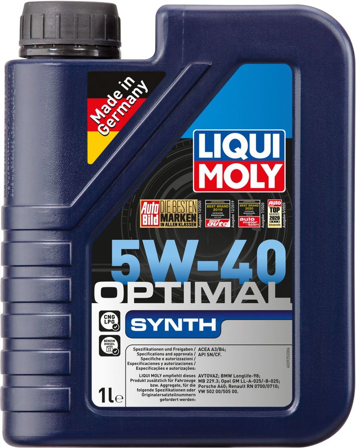 Характеристики Моторное масло LIQUI MOLY Optimal Synth, 5W-40, 1л ...
