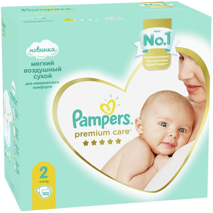 Pampers подгузники универсальные Premium Care 4-8 кг, размер 2, 102 шт ...