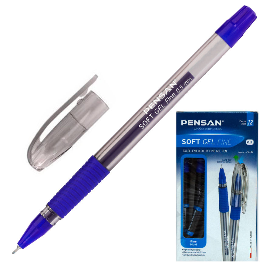 Ручка гелев. Pensan Soft Gel Fine (2420/12BLUE) корп.прозрачный d=0.5мм ...