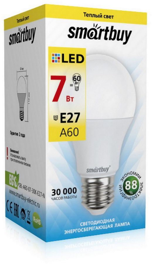 Упаковка ламп LED SMARTBUY E27, груша, 7Вт, 10 шт. - купить в Ситилинк ...