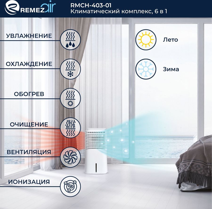 Характеристики Климатический комплекc REMEZAIR RMCH-403-01, белый ...