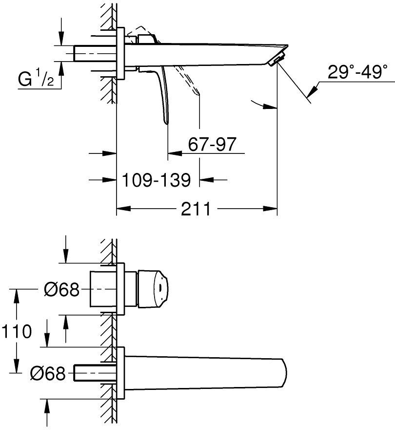 Смеситель для раковины (умывальника) GROHE Eurosmart 29338003, хром ...