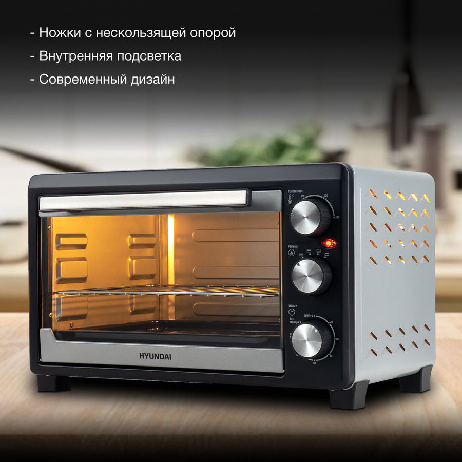Обзор товара мини-печь Hyundai MIO-HY072 23л. 1500Вт серебристый/черный ...
