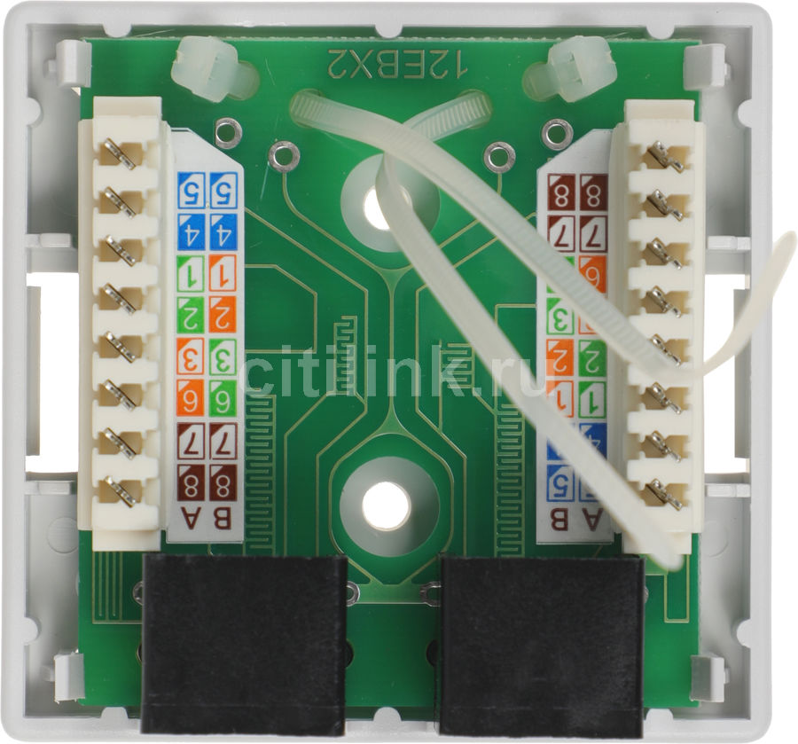 Розетка Hyperline (SB1-2-8P8C-C5E-WH)RJ45 2 кат.5E UTP бел. (упак.:1шт ...