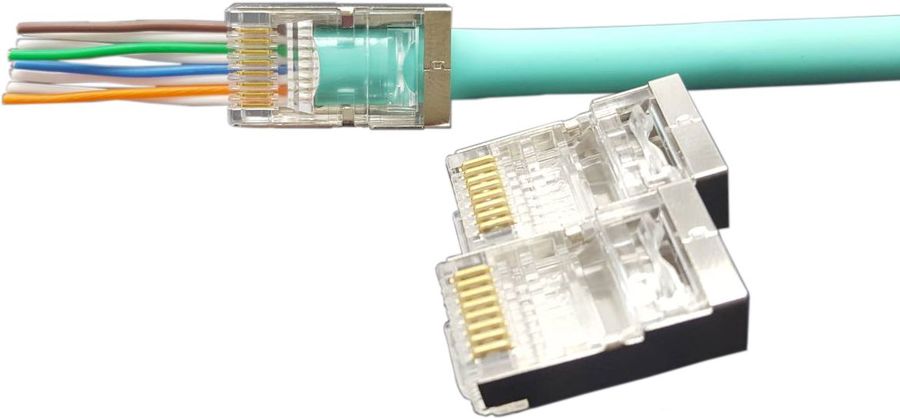 Коннектор Hyperline (PLEZ-8P8C-U-C5-SH-100) FTP кат.5e RJ45 прозрачный ...