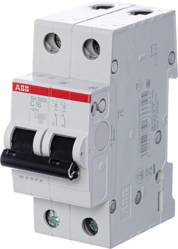 Характеристики Выключатель автоматический ABB SH202L C16 (2CDS242001R0164) 16A тип C 2П 230В ...