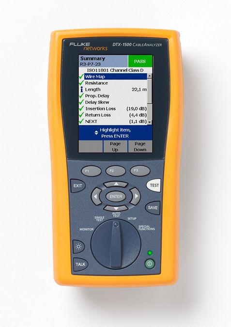 Характеристики Тестер кабельный Fluke DTX-1500 INTL (299642) смотреть в СИТИЛИНК