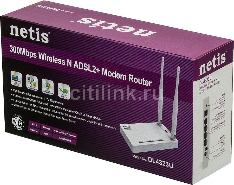 Wi-Fi роутер Netis DL4323U, N300, ADSL 2/2+, белый - купить в Ситилинк ...