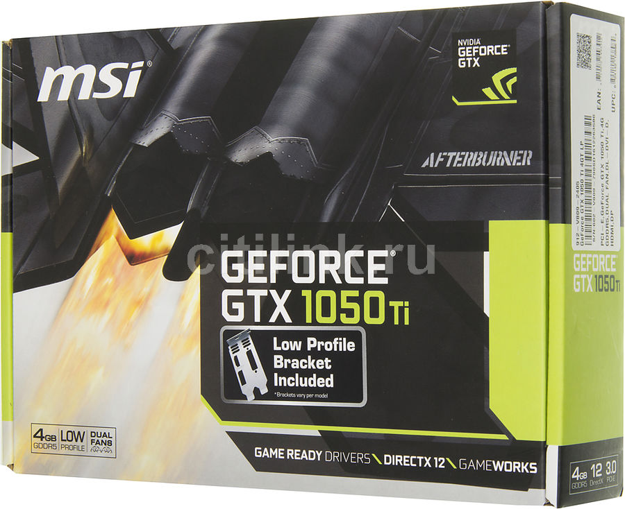 Видеокарта MSI NVIDIA GeForce GTX 1050TI, GeForce GTX 1050 Ti 4GT LP ...