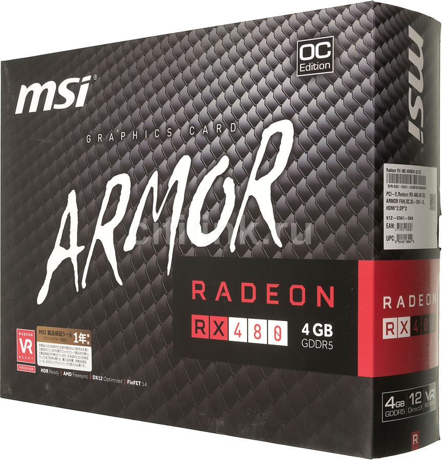 Характеристики Видеокарта MSI AMD Radeon RX 480, RX 480 ARMOR 4G OC ...