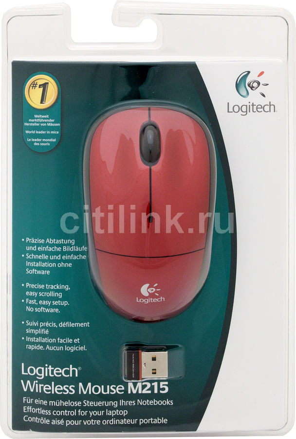 Мышь Logitech M215, беспроводная, USB, красный - купить в Ситилинк | 576794