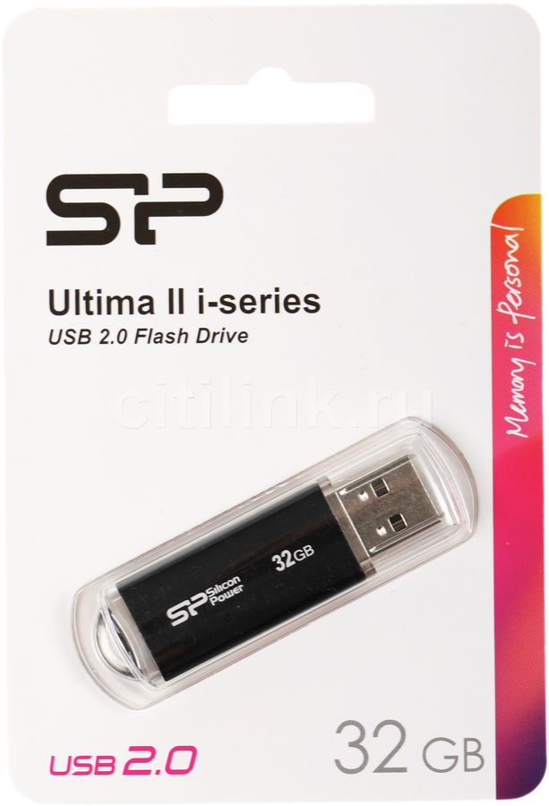 Флешка USB Silicon Power Ultima II-I Series 32ГБ, USB2.0, черный ...