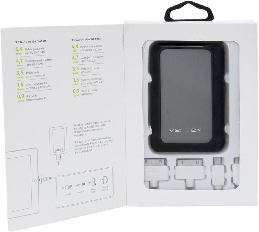 Характеристики Внешний аккумулятор (Power Bank) Vertex XtraLife V-8400 ...