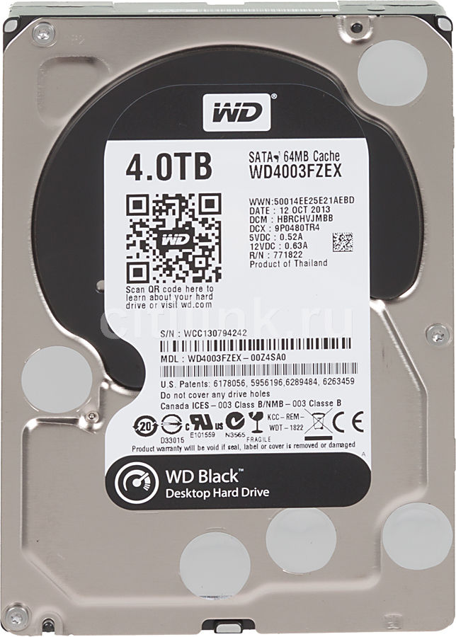 Характеристики Жесткий диск WD Black WD4003FZEX, 4ТБ, HDD, SATA III, 3. ...